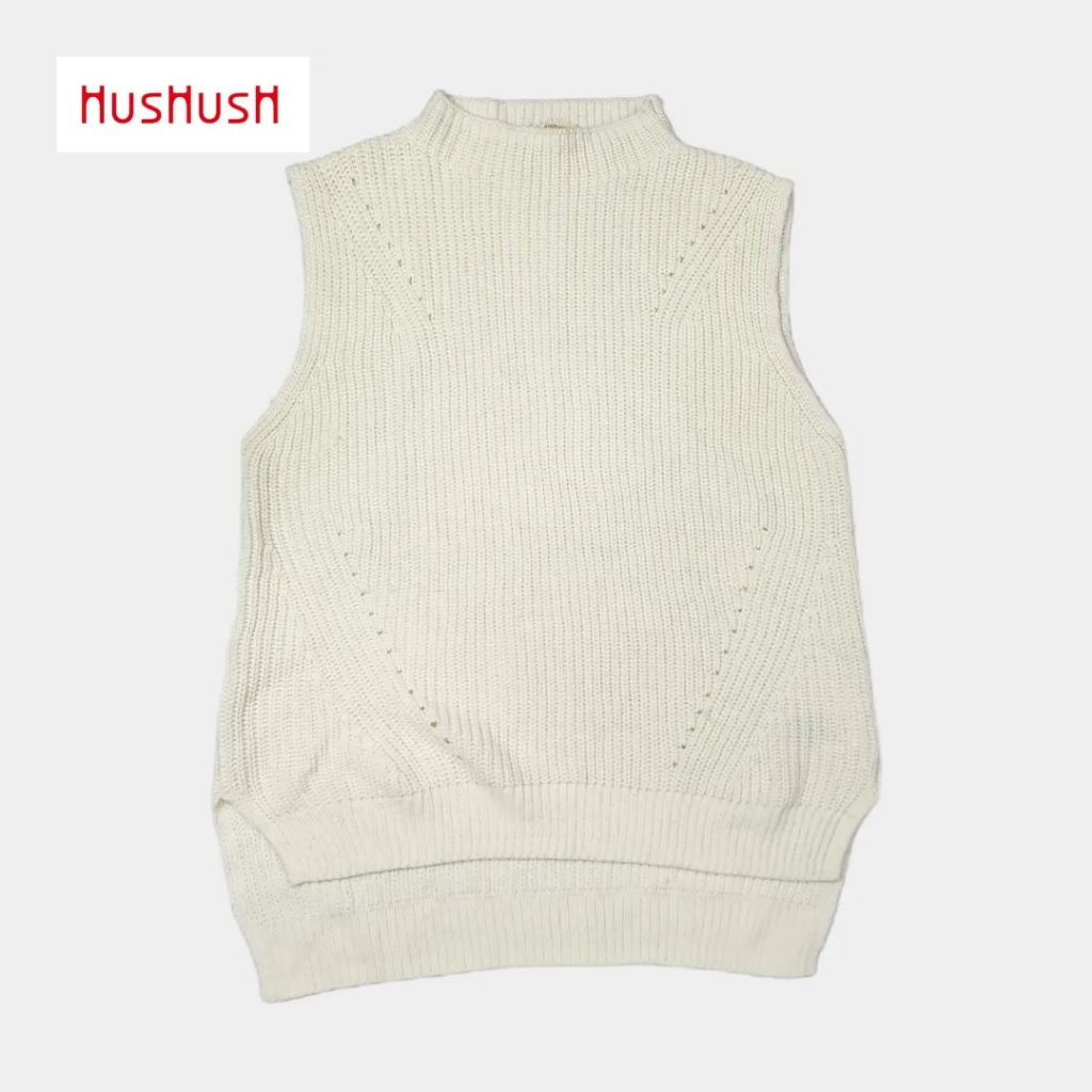 Hush Hush [L] เสื้อไหมพรมถัก เนื้อนุ่ม ยื้หยุ่นเยอะ แขนกุด คอปีน สภาพ ...
