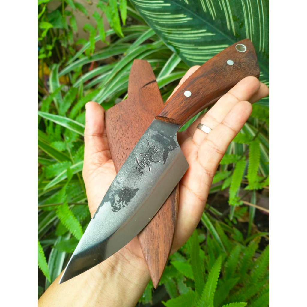 มีดแล่ (Butcher knife) มีดเหน็บ (E-Nep) มีดเดินป่า มีดแคมป์ 4.7” SUP9 full tang ผิวไฟ ด้ามฝัก ...