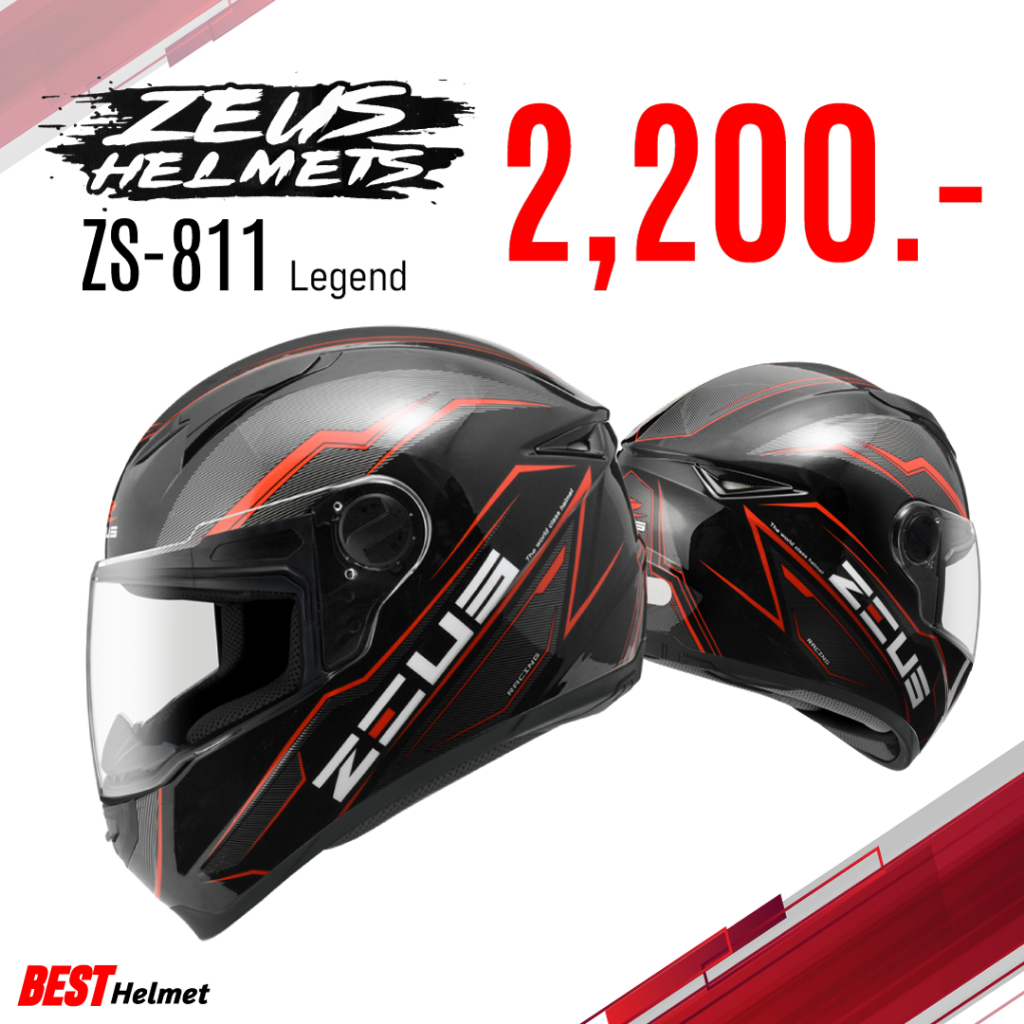 หมวกกันน็อค ZEUS ZS-811 Black Red | Shopee Thailand