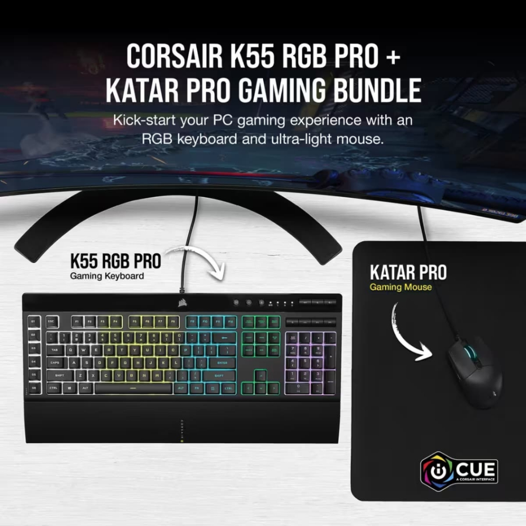 Corsair Keyboard K55 RGB PRO + KATAR PRO Gaming Bundle Set by UTECH ...