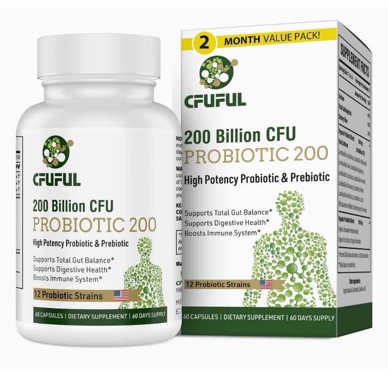 Probiotic Cfuful 200 Billion CFU Probiotic 200 High Potency 60 Capsules ...