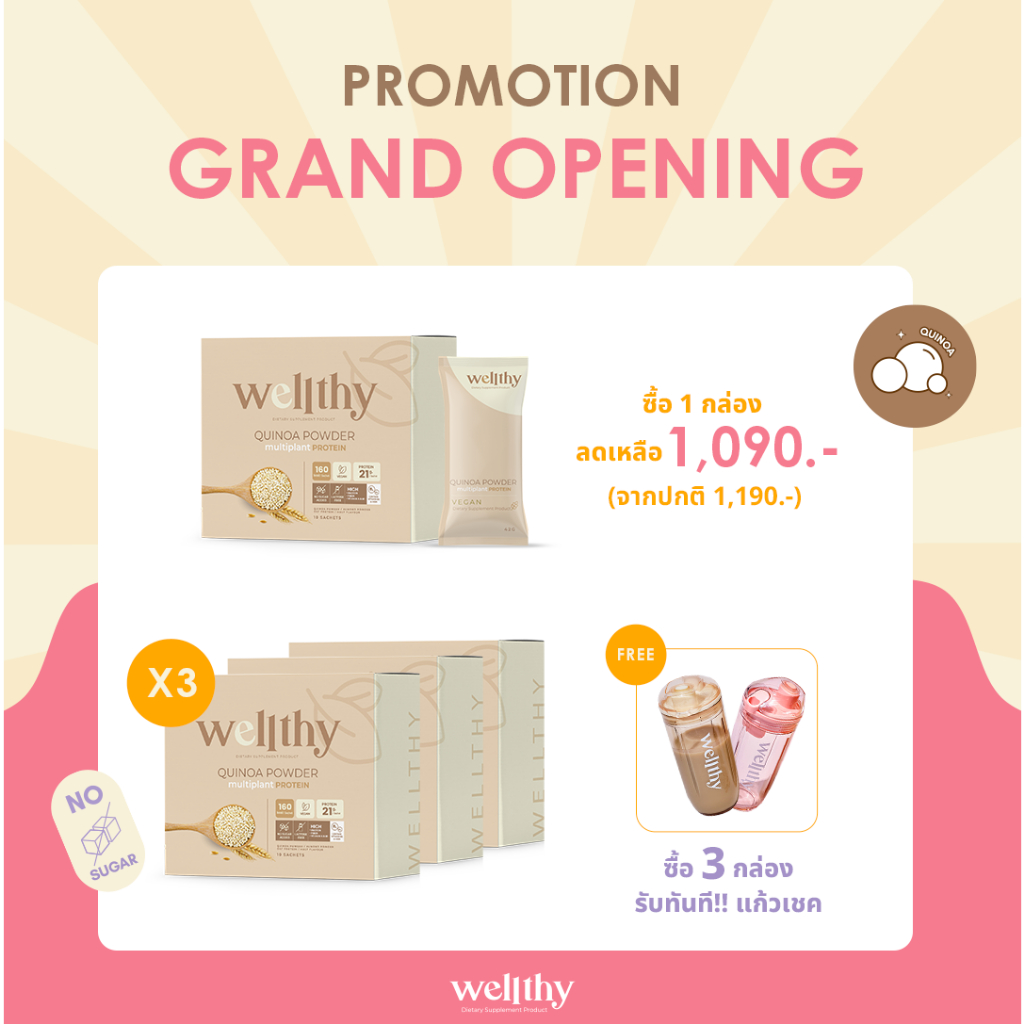 Wellthy โปรตีนควินัวและพืชอีก 6 ชนิด โปรตีนสูง 21g | Shopee Thailand