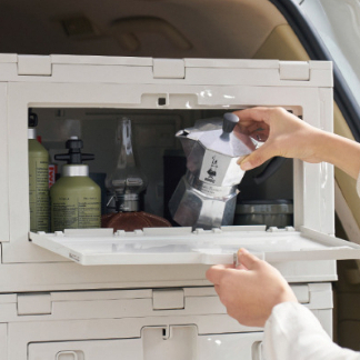 SUNSHU กล่องใส่ของพับได้ สไตล์มินิมอล สีขาวครีม ขนาด 50L ท็อปไม้ด้านบนแข็งแรง วางซ้อนได้ ...