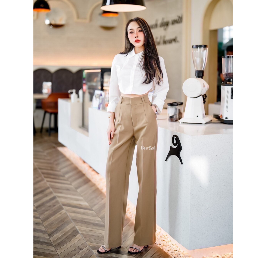 งานป้าย Beer&Oil กางเกงทำงานทรงกระบอกตรงซิบหน้ามีหูเนื้อผ้าไมโครยืดหยุ่นได้นิดหน่อย | Shopee ...