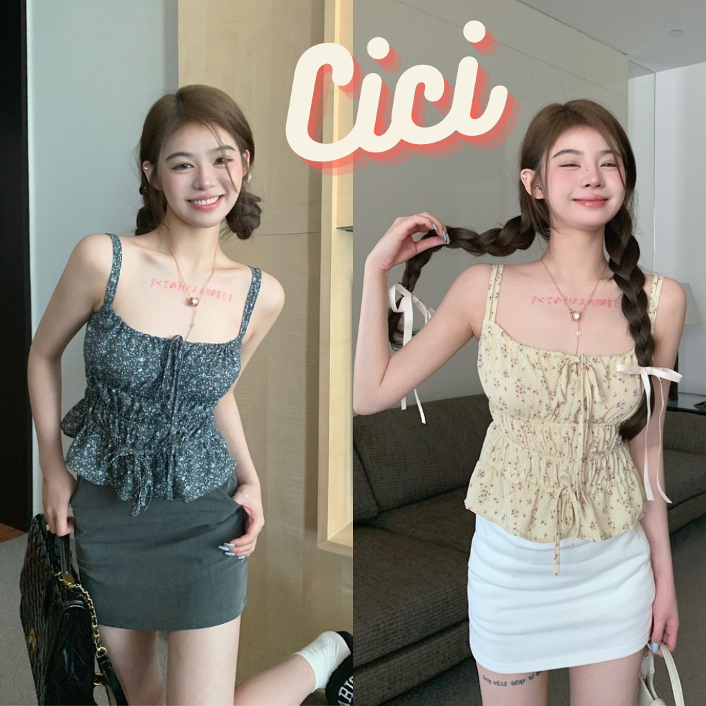 ส่งทันที Cici(NO. J570)สายเดี่ยวลายลูกไม้ ระบายชายเสื้อ ดีเทลเชือกรูดหน้า สไตล์สาวมินิ | Shopee ...