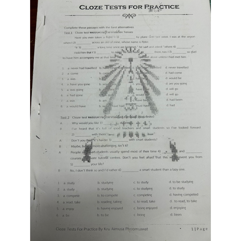Cloze test for practice แบบฝึกหัดวิชาภาอังกฤษ โรงเรียนเตรียมฯ | Shopee ...