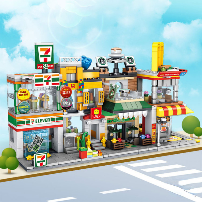 City Street View Series Building Blocks ร้านกาแฟร้านสะดวกซื้อ Model ...
