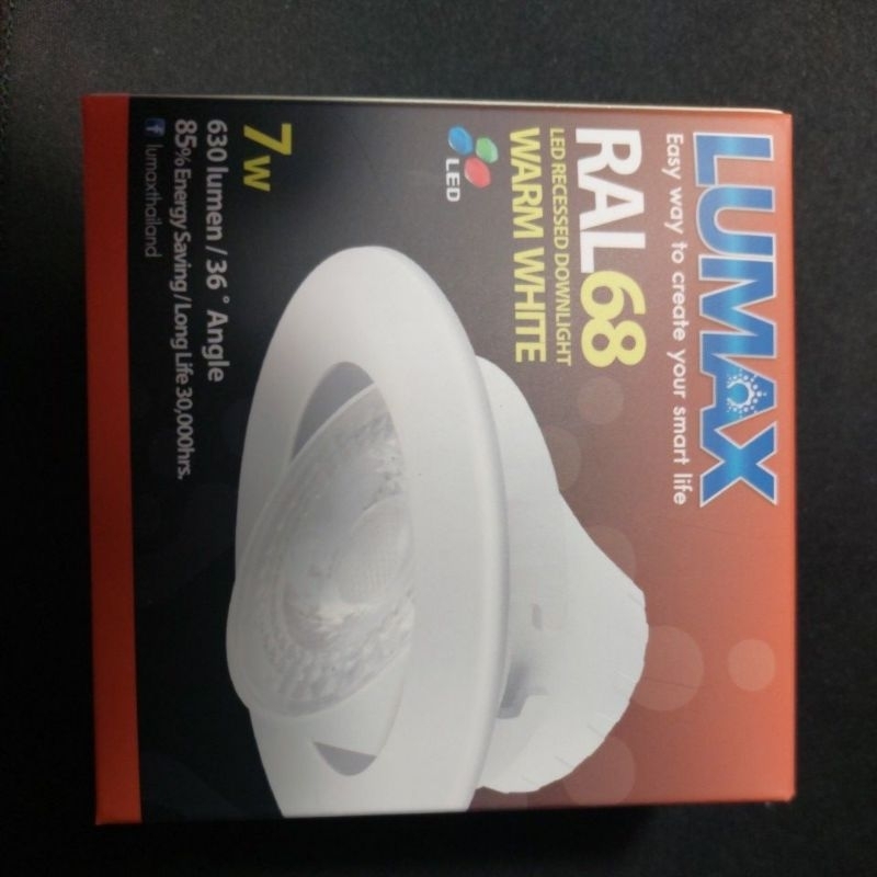 โคมไฟ LED Downlight LUMAX RAL 68 ขนาด 80 mm ขนาด 7 W สี Warm white ...