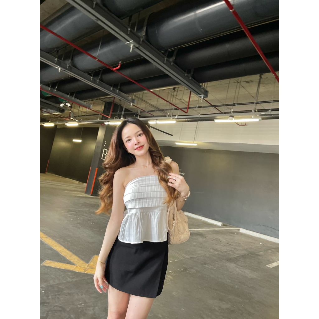 Cicishop(J525-1)เกาะอกสีพื้น ชายระบายสไตล์เกาหลีสุดชิค | Shopee Thailand