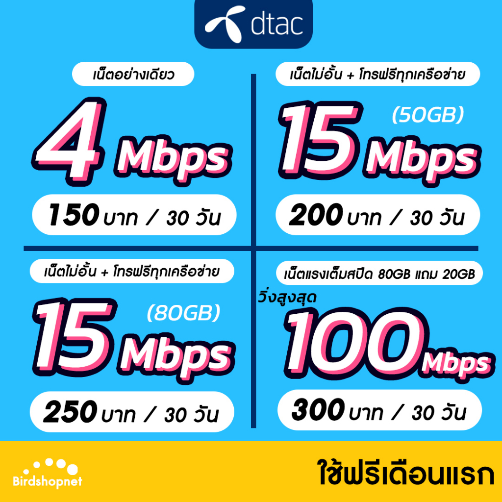 (ใช้ฟรีเดือนแรก) ซิมเทพ DTAC เน็ตไม่อั้น 4 ,15 ,1000 Mbps + โทรฟรีทุกเครือข่าย นาน 12 เดือน ซิม ...