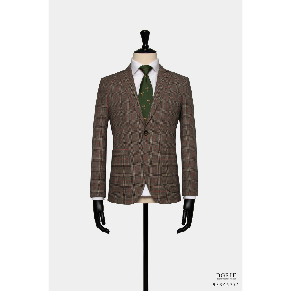 Brown glen check r/d wool with pin jacket - แจ็คเก็ตสูทสีน้ำตาลลายตาราง ...