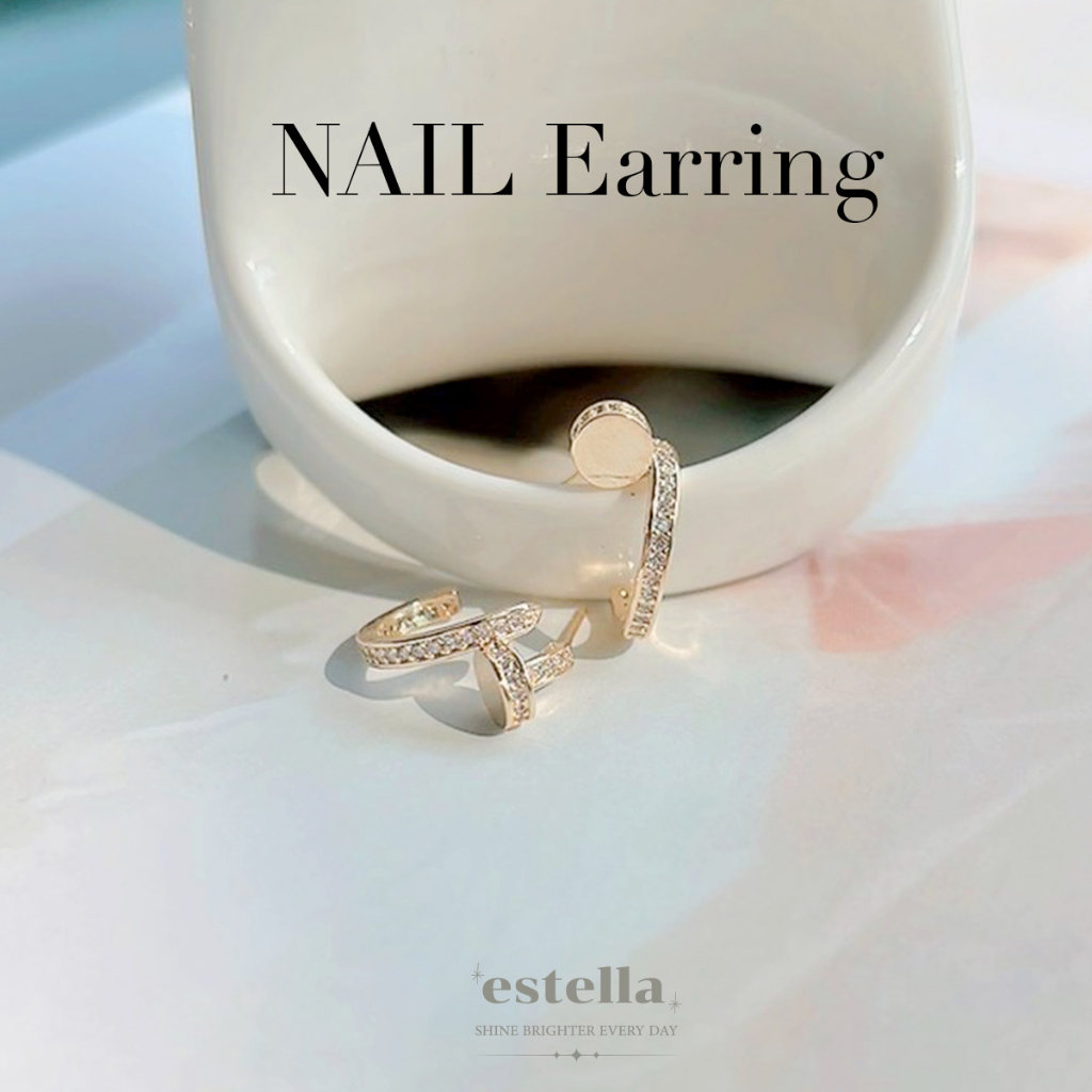 ต่างหูเงินแท้ Silver 925 รูปตะปู ประดับเพชร CZ แวววาว ต่างหูแฟชั่น รุ่น ...