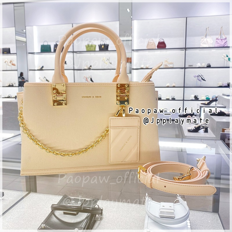 กระเป๋า Charles & Keith รุ่น Canvas Double Top Handle Structured Bag ...