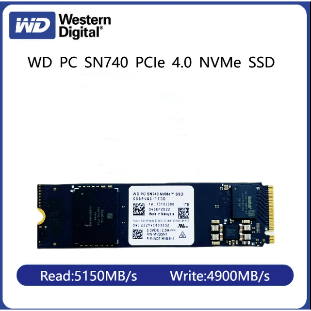 Western Digital PC SN740 NVMe SSD 1TB, M.2 2280PCIe PCIe Gen4 x4 ...