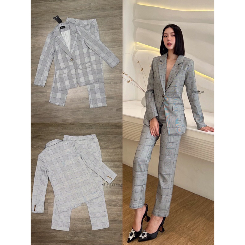 code: CC005 ชุดเซทสูทสีเทา ชุดทำงานสาวออฟฟิศ งานป้าย Charissa | Shopee ...