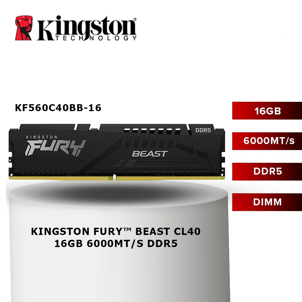 16GB (16GBx1) DDR5 6000MHz RAM (แรมพีซี) KINGSTON FURY BEAST BLACK (KF560C40BB-16) | Shopee Thailand