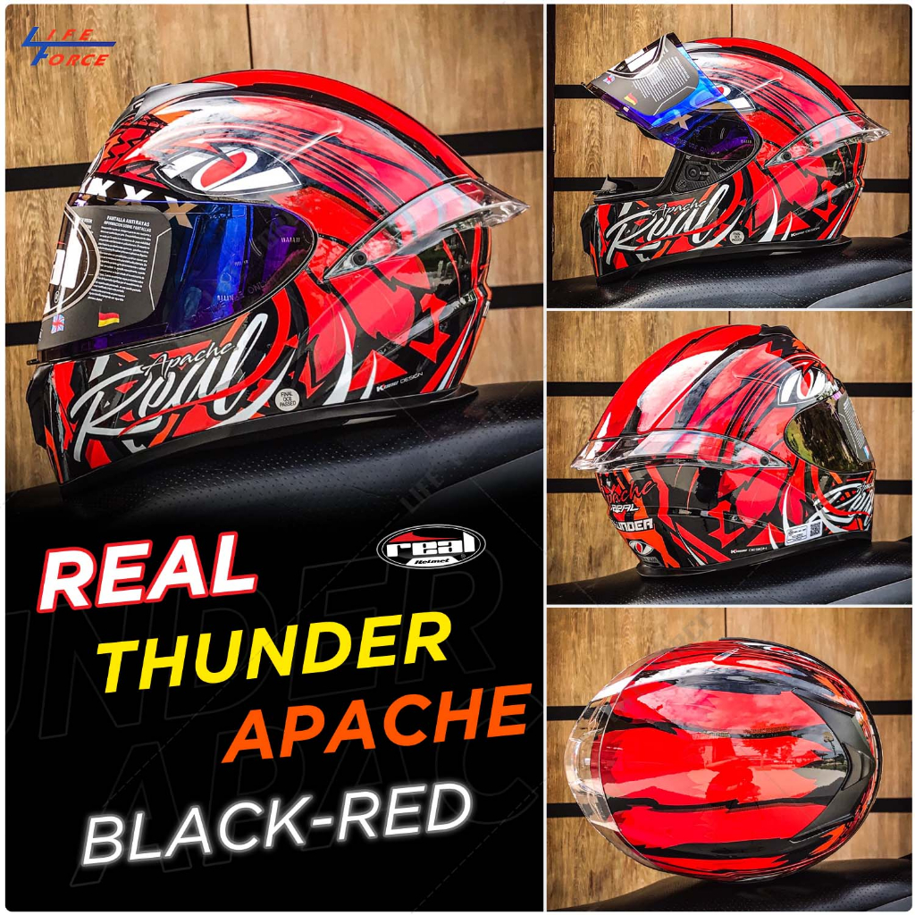 หมวกกันน็อค Real รุ่น Thunder Apache สีดำแดง มีให้เลือก 5 Size หมวกกันน็อก real | Shopee Thailand