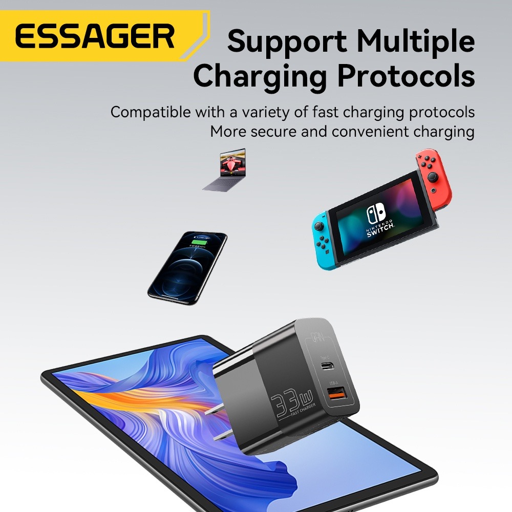 Essager ที่ชาร์จ USB C 33W GaN Type C PD ชาร์จเร็ว สําหรับ iP 14 13 12 ...