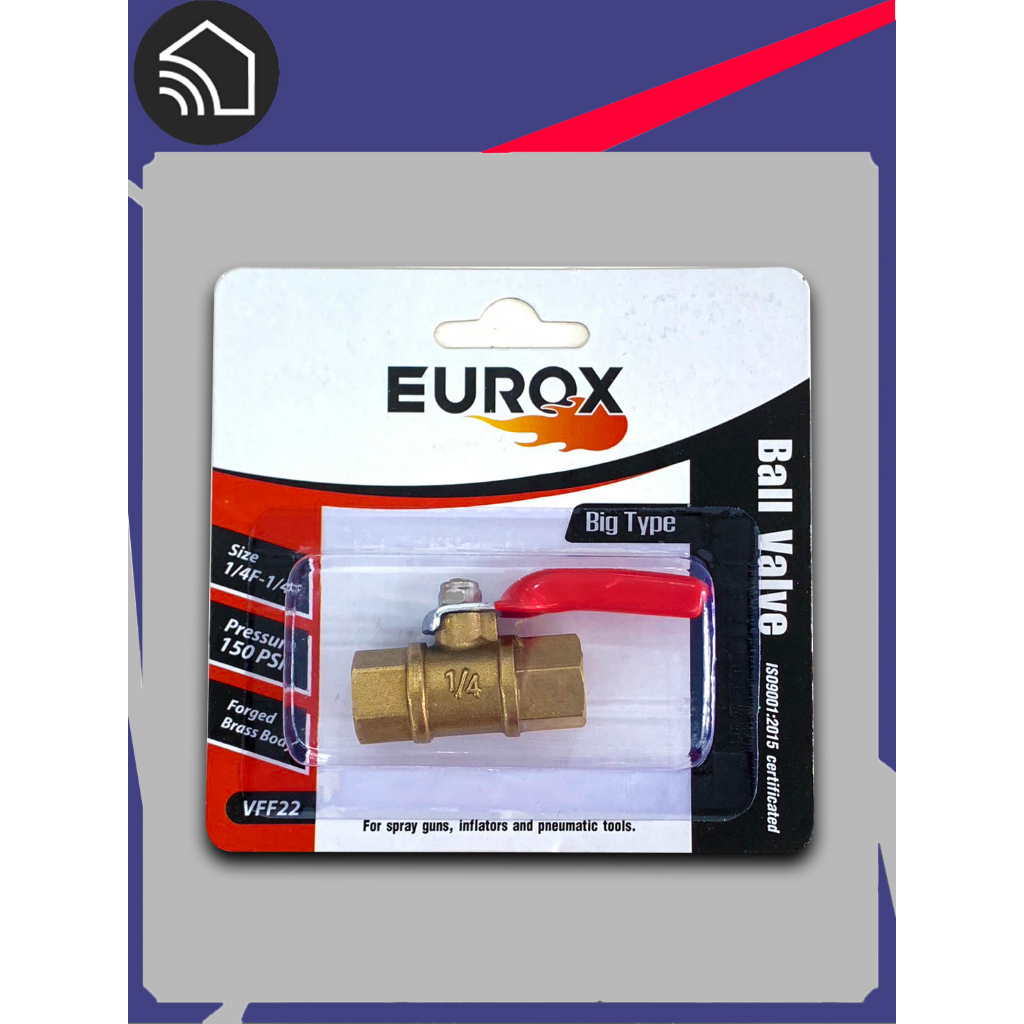 EUROX บอลวาล์วตัวเมีย-ตัวเมีย 2 หุน (1/4 นิ้ว) สีทอง Ball Valve size 1/4F-1/4F , Pressure 120 ...