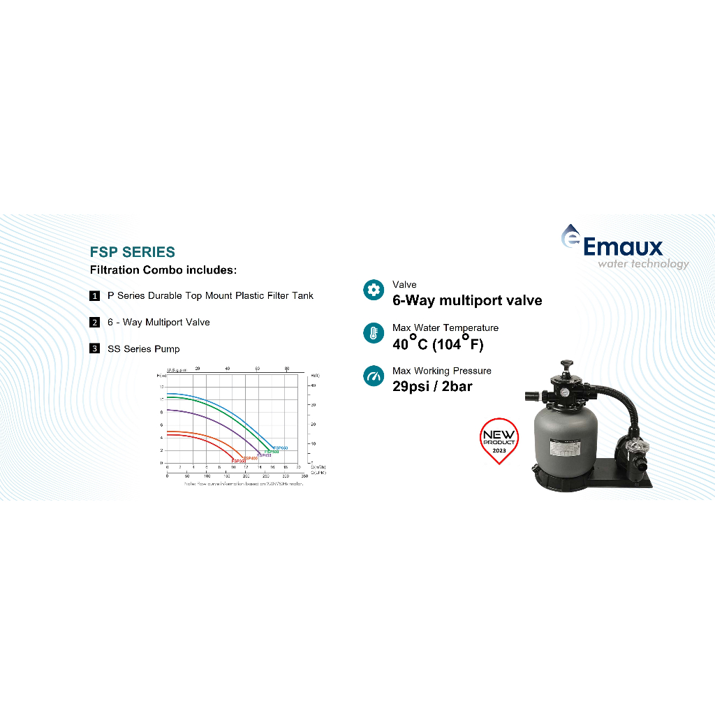 Emaux Filtration System FSP350-6W ชุดถังกรองพร้อมปั๊ม อัตราการกรอง 4.32 ...