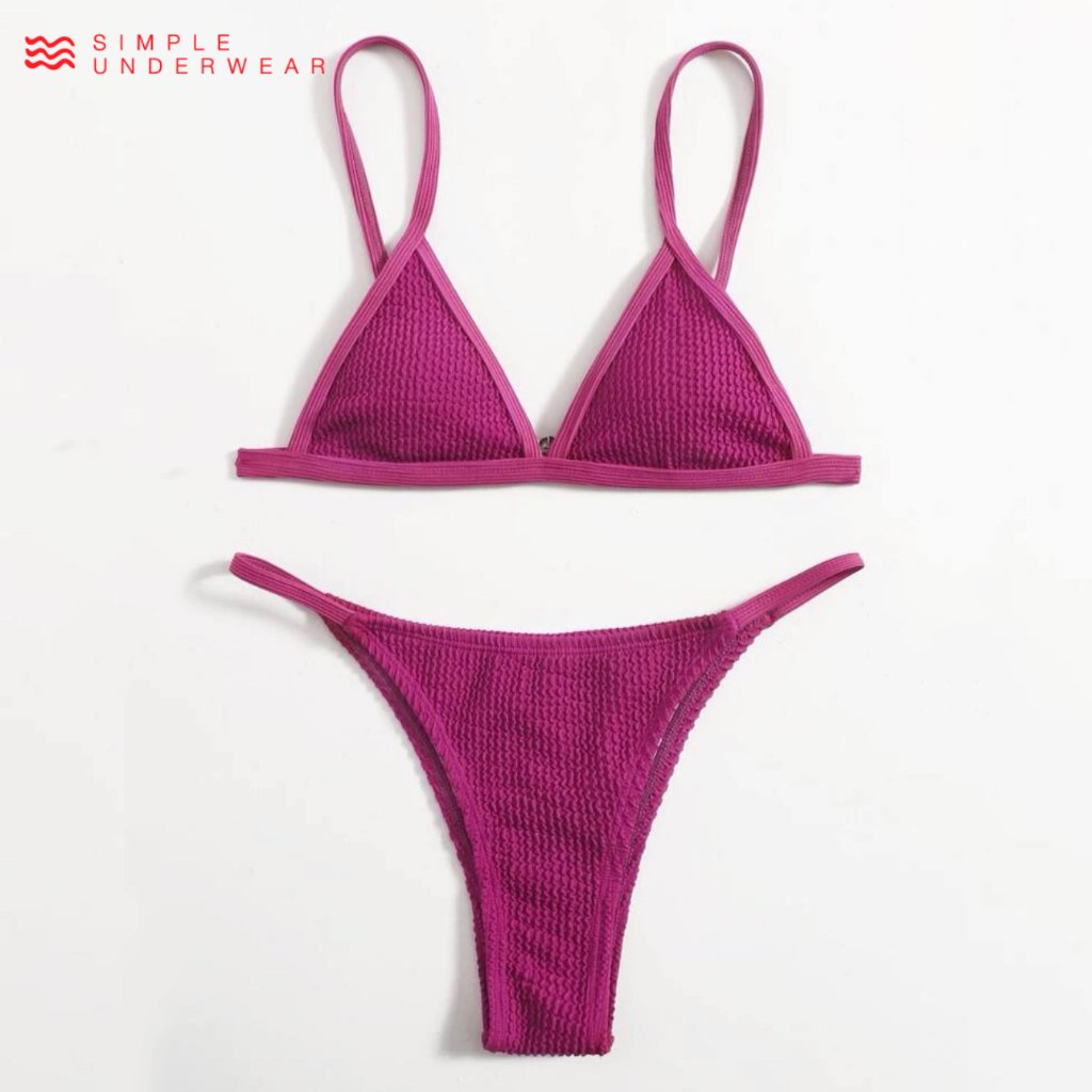 003 Simple Underwear bikini ชุดว่ายน้ำบิกินี่ สีพื้น เนื้อผ้ามีเทคเจอร์ ...