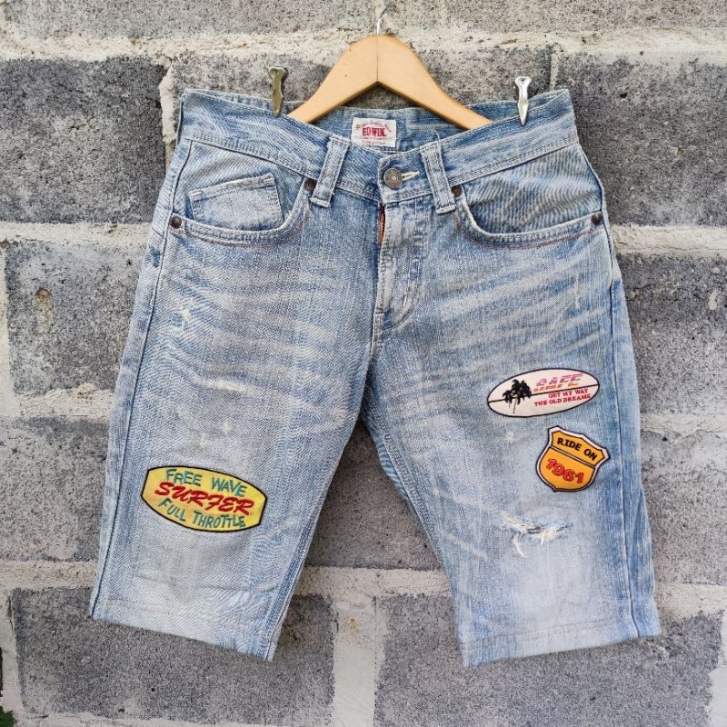 กางเกงยีนส์ขาสั้น Edwin Custom Surf Patch Denim Shorts | Shopee Thailand