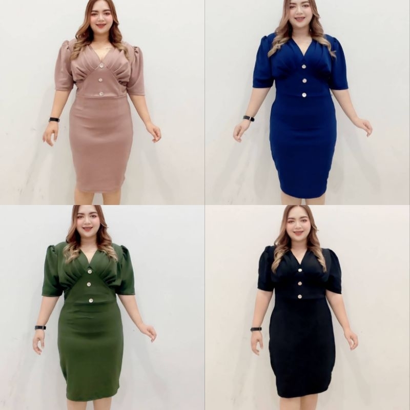 S023-2 เดรสผ้ายืดหยุ่น สำหรับสาวอวบอ้วน มีบริการปลายทาง | Shopee Thailand