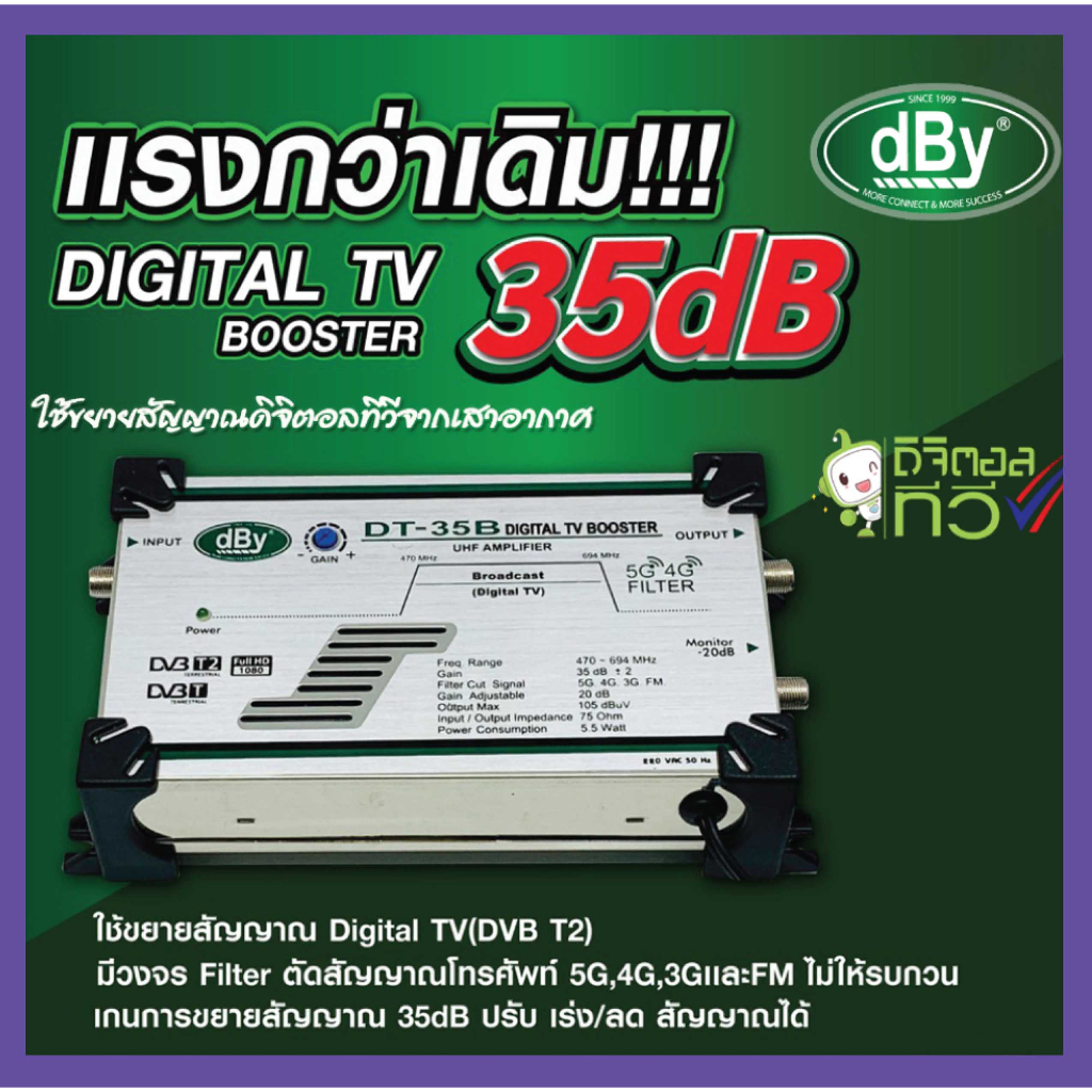 รุ่นใหม่ล่าสุด] dBy Digital TV Booster ( DT-35B) กรองสัญญาณ 4G,5G ใช้ ...