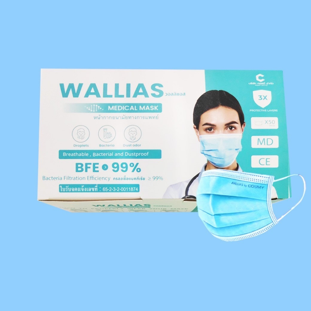 หน้ากากอนามัยทางการแพทย์ ยี่ห้อ Wallias Mask กันฝุ่น PM 2.5 หนา 3 ชั้น ป้องกันเชื้อโรค | Shopee ...