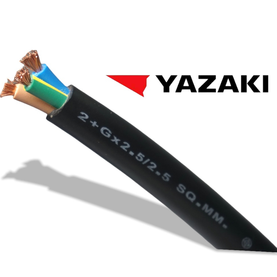 YAZAKI IEC53 (VCT-G ) 2c+G x 2.5 /2.5 sqmm (มีกราวน์ )ในตัว สายไฟ 2x2.5 +G สายอ่อน สีดำ สาย2 คอร ...