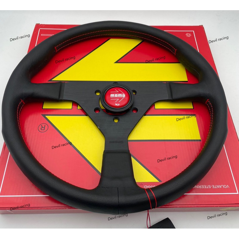 พวงมาลัย MOMO V35 ก้านตรง รุ่น 13.5 นิ้ว ด้ายแดง | Shopee Thailand