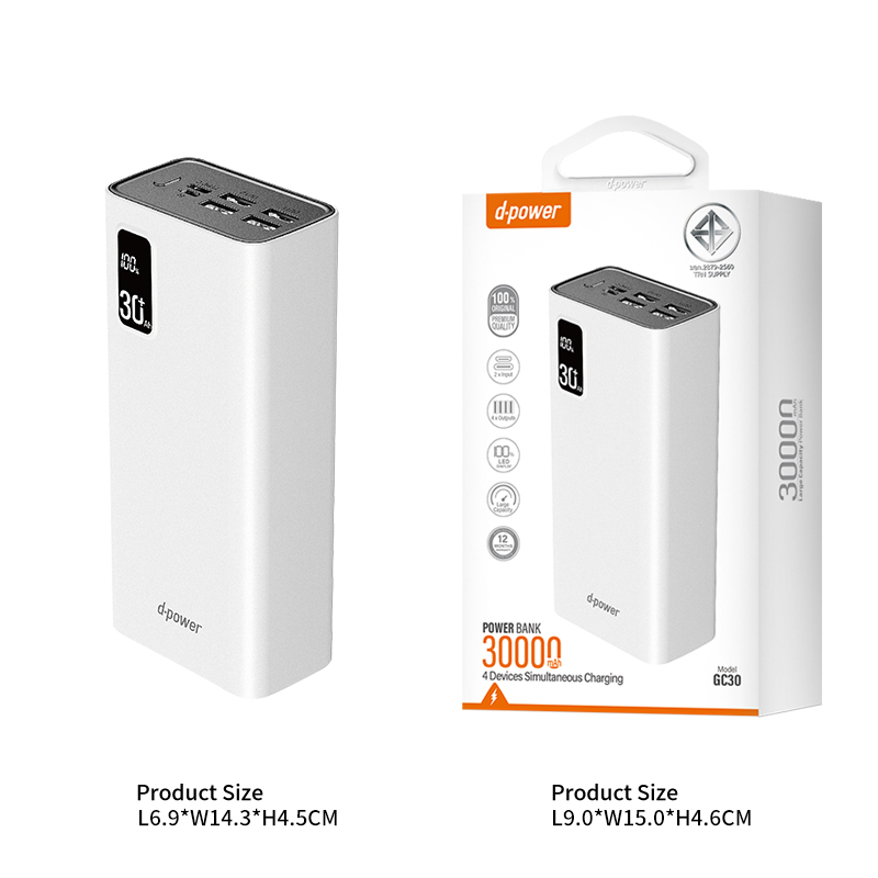 POWER BANK GC30 แบตสำรอง 30,000 mAh 4 output USB 2 input pd + micro ...