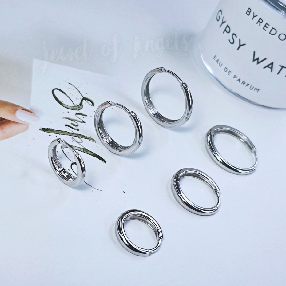 [พร้อมส่ง] ต่างหูก้านเงินS925 ต่างหูห่วงทรงหยดน้ำบาง 13mm 16mm 19mm สีเงิน Silver925 ต่างหูมินิ ...