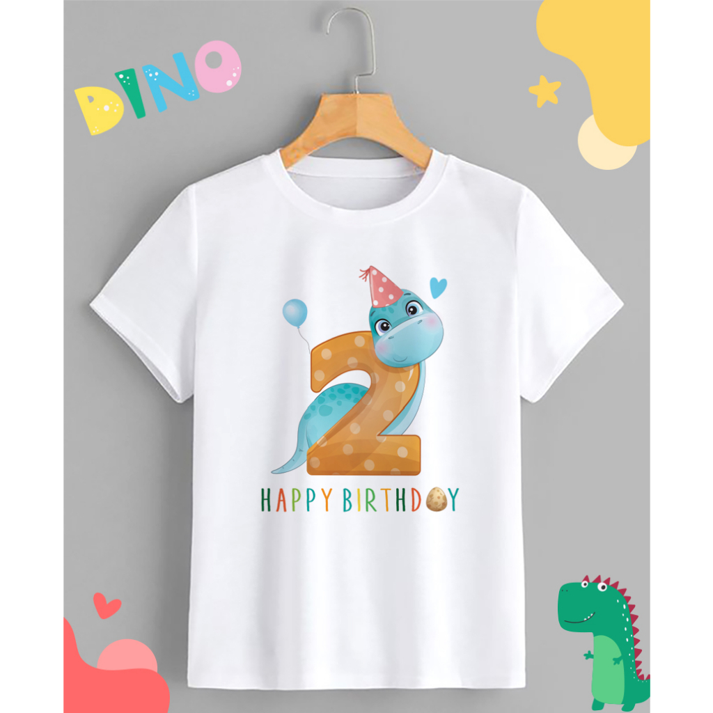 เสื้อยืดสกรีนลาย วันเกิด HBD Dinosaur เลข 2 | Shopee Thailand