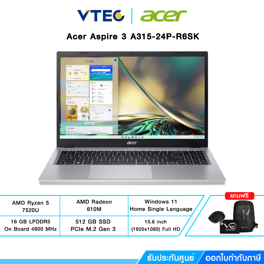 Acer Aspire 3 A315-24P-R6SK | AMD Ryzen 5 7520U | AMD Radeon | 15.6 ...