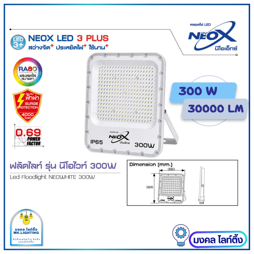Neox โคมไฟฟลัดไลท์ โคมไฟสปอร์ตไลท์ LED มี 5 ขนาด 50W /100W /150W / 200W / 300W Neox รุ่น Neo ...