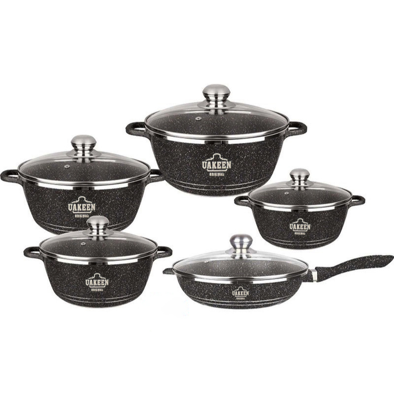 กะทะ หม้อ เซ็ตหม้อกระทะ ฝาปิด เคลือบหินอ่อน UNKEEN GRANITE SET | Shopee ...