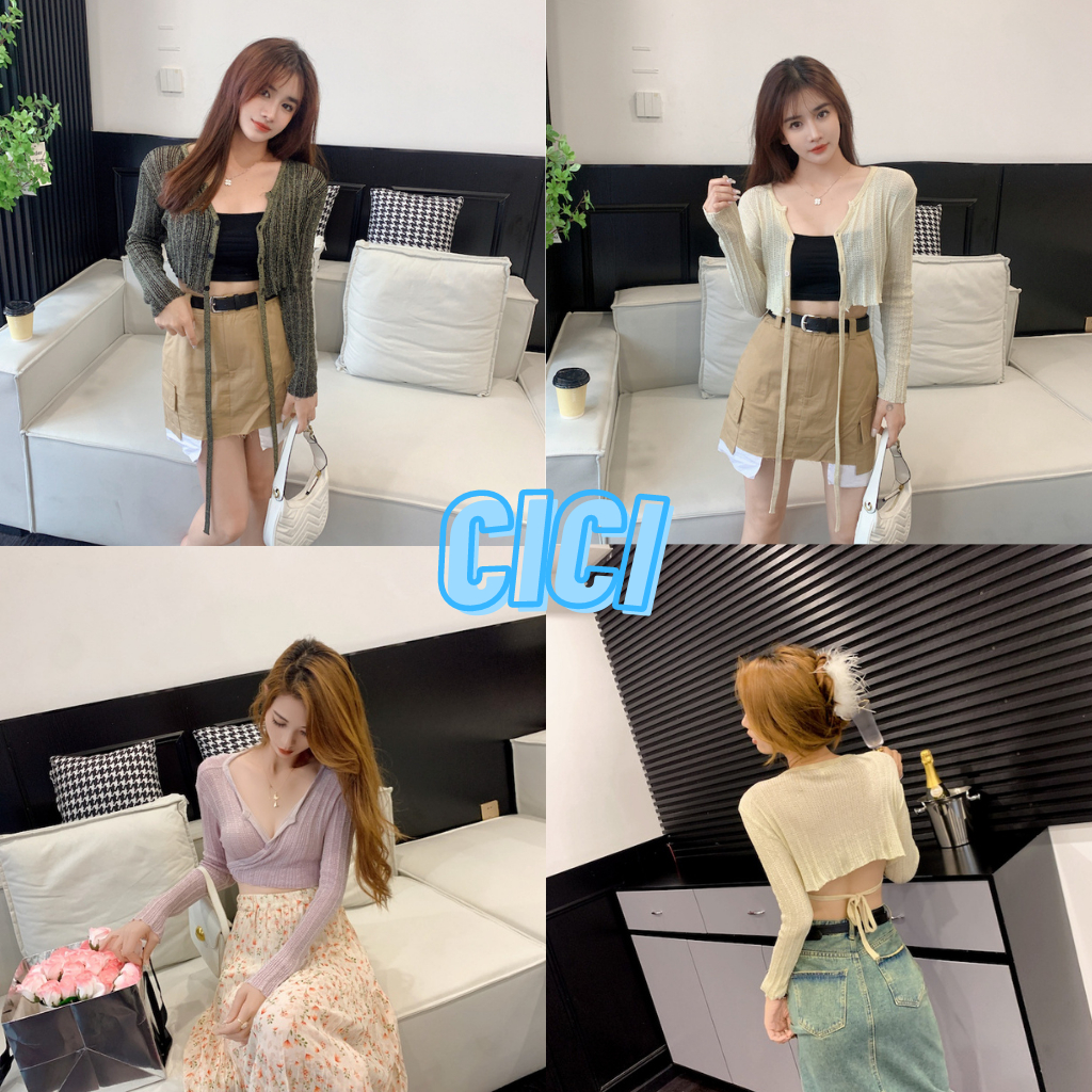 Cici(NO. B3898) เสื้อแขนยาวไหมพรม ดีเทลกระดุมหน้า คอกว้าง คลุมแมทช์ได้กับทุกลุค | Shopee Thailand