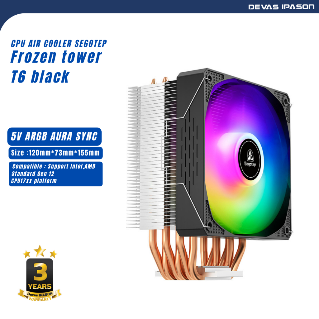 SEGOTEP CPU AIR COOLER (ระบบระบายความร้อนด้วยอากาศ) FROZEN TOWER T6 ...