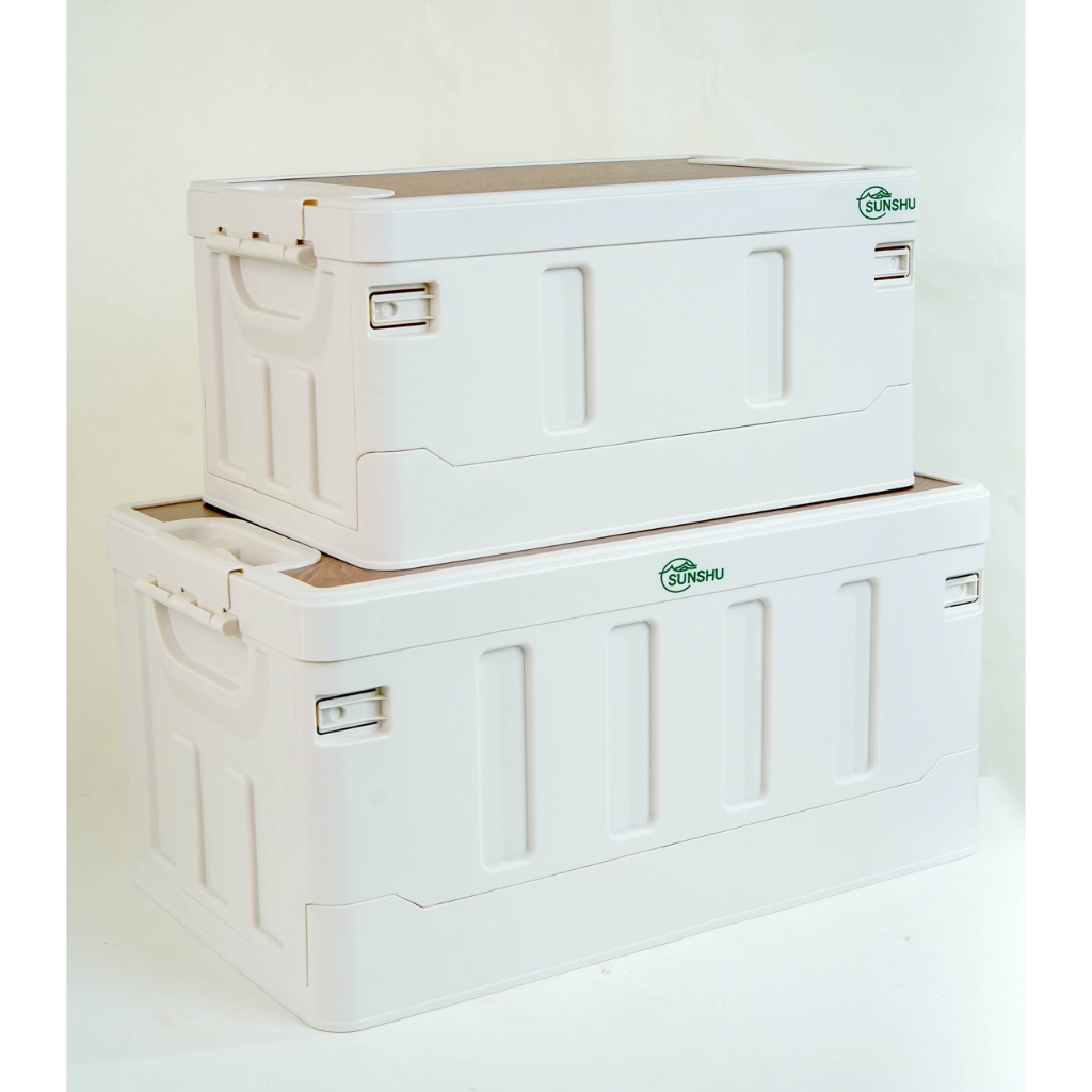 SUNSHU กล่องเก็บของอเนกประสงค์ รุ่นสีทึบ มี 2 สี 2 ขนาด 35L และ 60L ฝาไม้ แข็งแรง พับเก็บได้ วาง ...