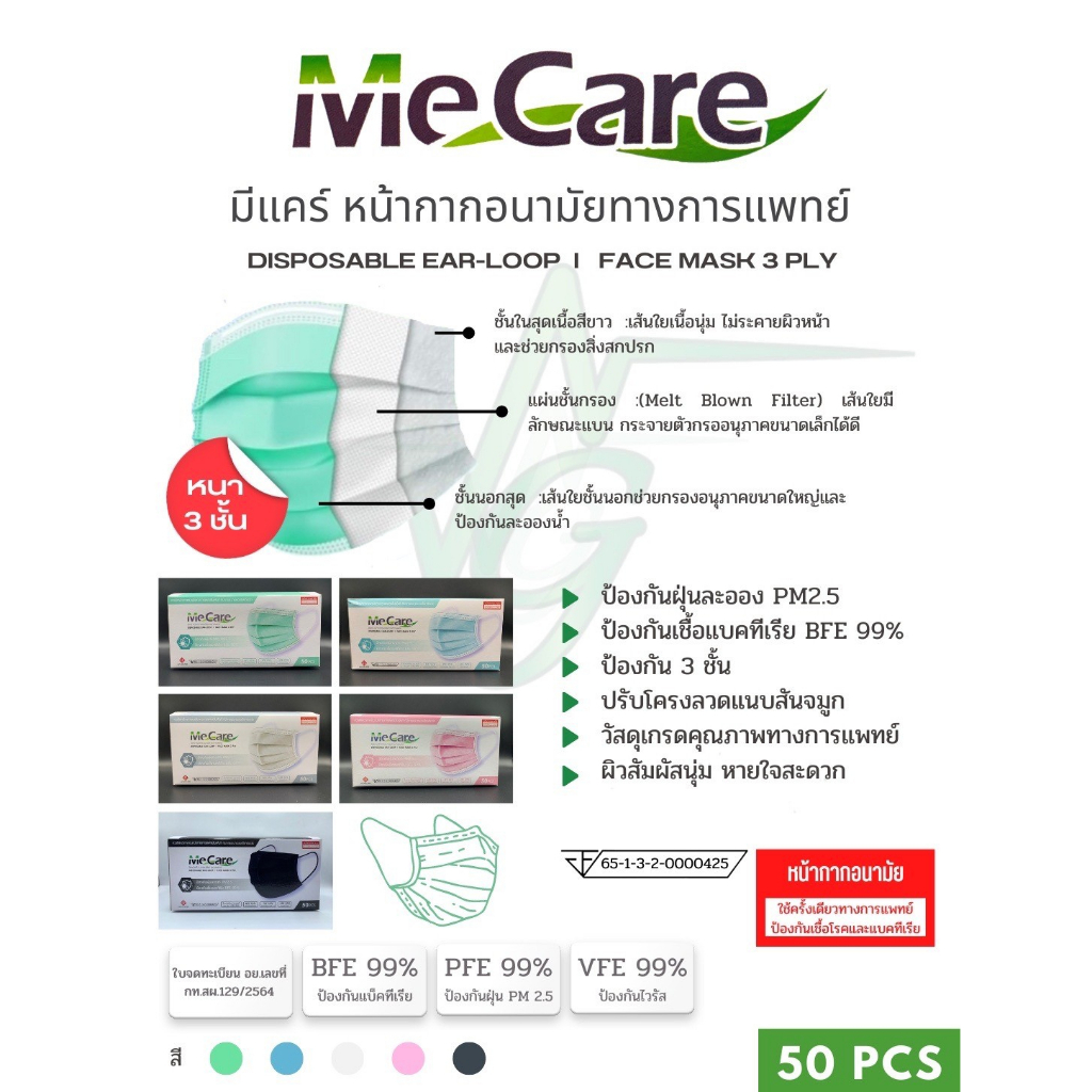 MeCare MASK หน้ากากอนามัยมีแคร์ ได้หน้ากากอนามัยทางการแพทย์ 1กล่อง50 ...