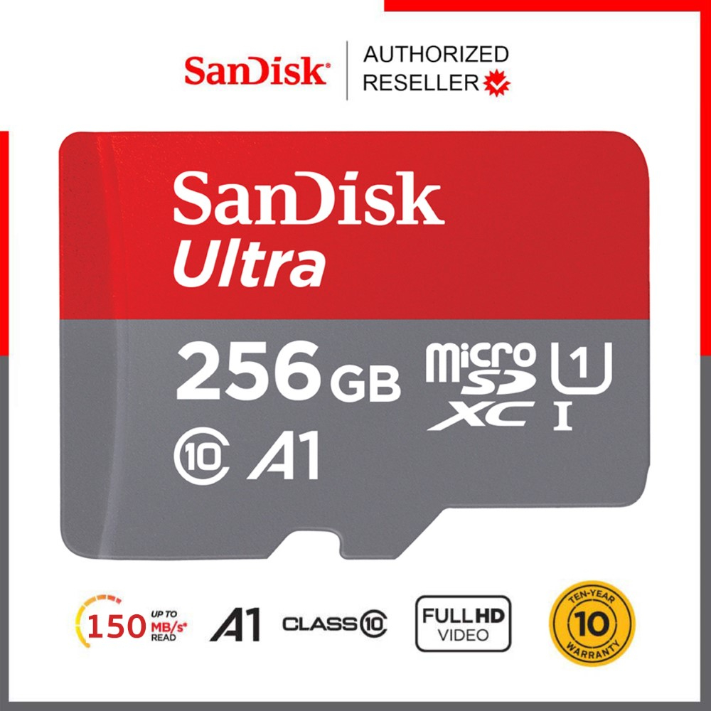 Sandisk Ultra Micro SD Card 128GB 256GB SDXC Class10 A1 Speed 140mb/s, 150mb/s (SDSQUAB) ใส่ ...