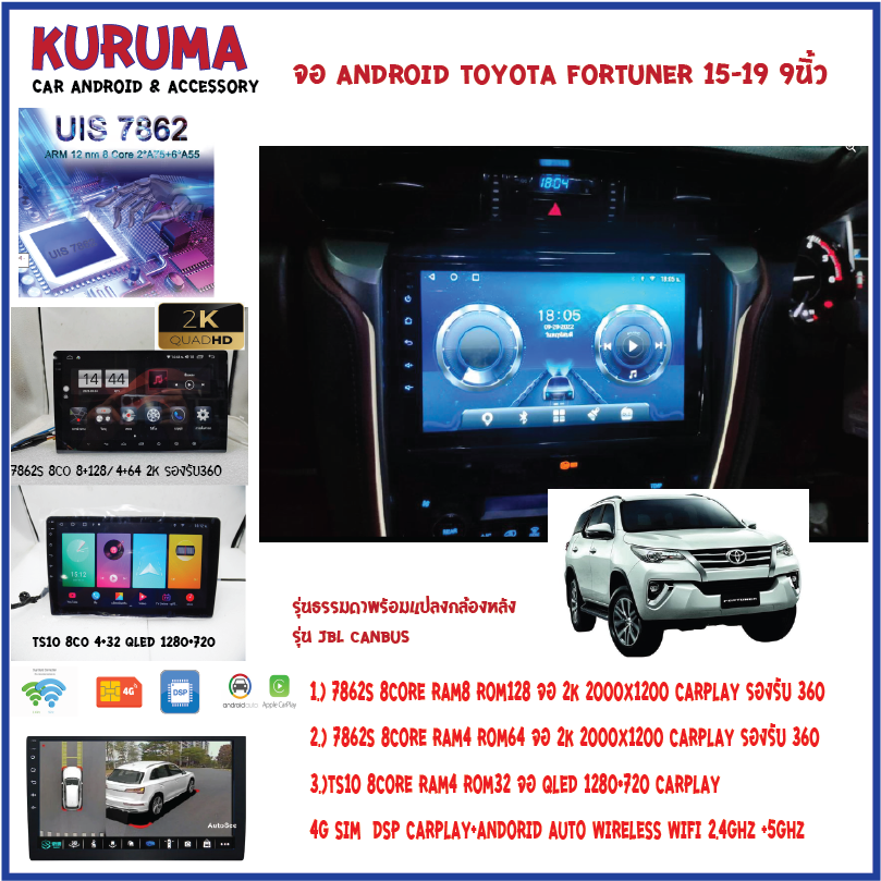 จอ android Toyota fortuner 15-24 NEW CPU 7870 3CPU 2.7GHZ 2K 6+128/8 ...