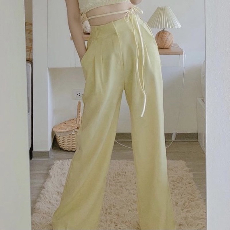 Must Pants กางเกงขายาวสีเหลืองพาสเทล | Shopee Thailand