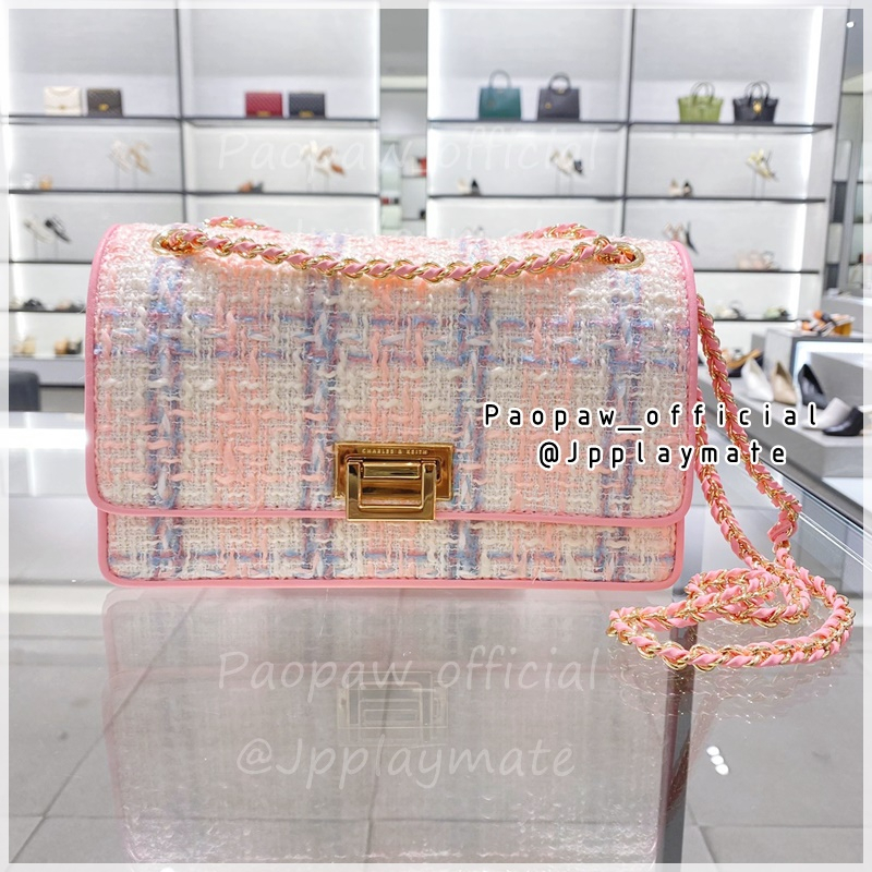 กระเป๋า Charles & Keith รุ่น Metallic Push-Lock Tweed Bag : CK2 ...