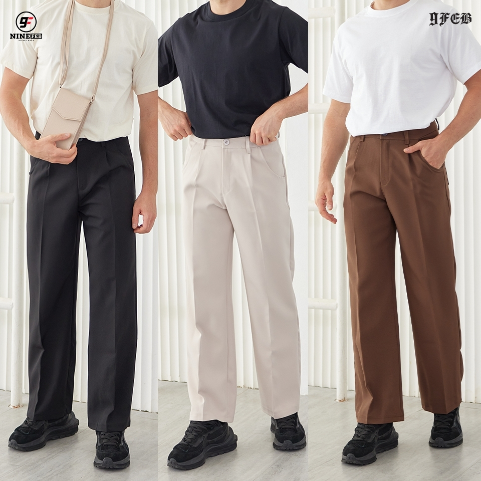 9FEB กางเกงสแลคเอวสูงทรงกระบอกตรง BS001-BS003 | Shopee Thailand