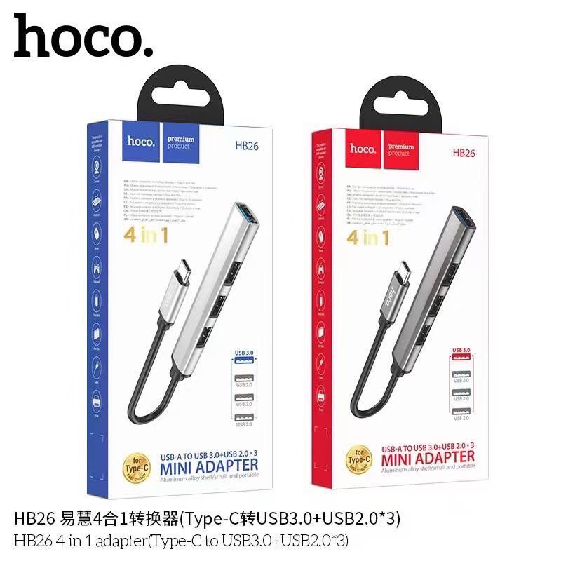 Hoco HB26 Hub USB 4in1 Adapter ฮับต่อพ่วงเพิ่มช่อง USB สำหรับโอนถ่าย ...
