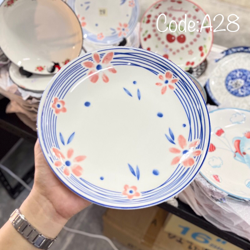 Code:A28 จานเซรามิก 8 นิ้ว ลายดอกไม้ขอบริ้ว เนื้อกระเบื้อง ราคาส่ง | Shopee Thailand