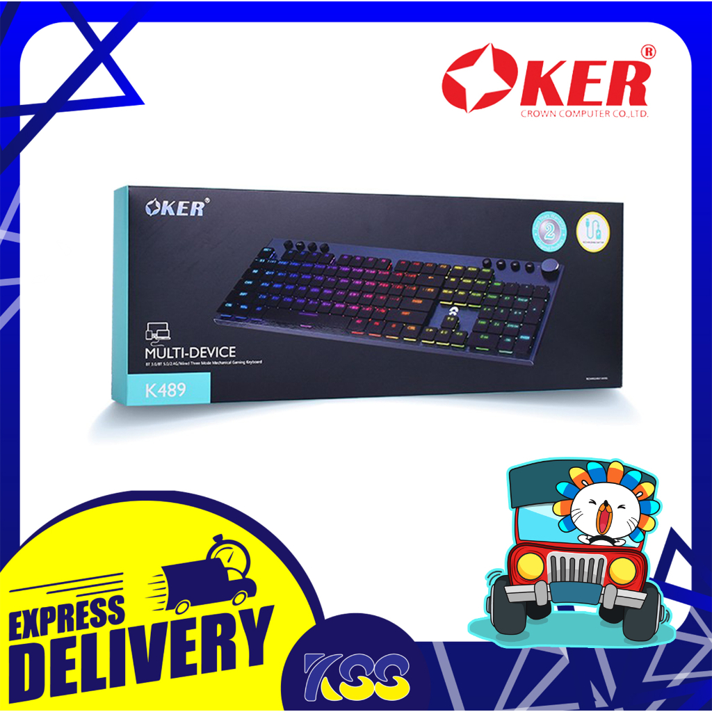 คีย์บอร์ดเกมมิ่ง คีย์บอร์ดไร้สาย OKER K489 Keyboard Machanical Multifunction Blue Switch RGB ...