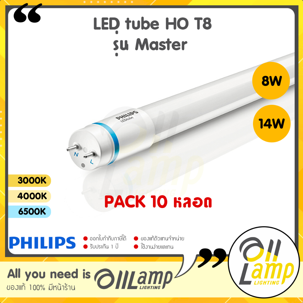 (แพ็ค10หลอด) Philips หลอดไฟ T8 รุ่น Master LED tube HO 8W 14W ขนาด ...